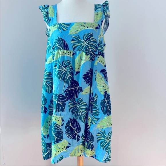 Draper James | Dresses | Draper James Palm Leaf Blue Baby Doll Ruffle ...